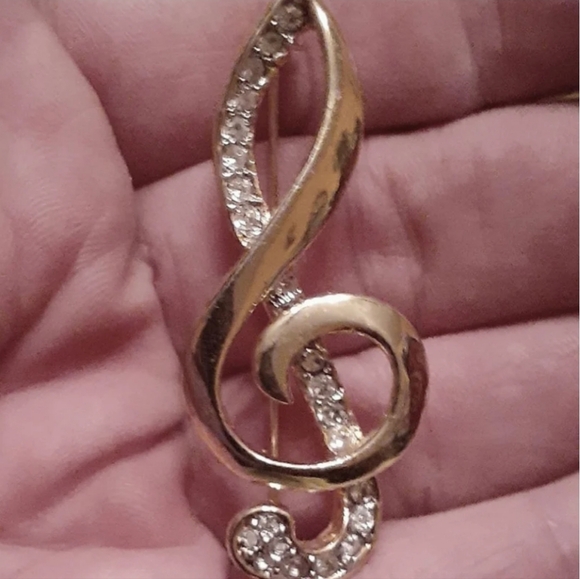 Vintage | Jewelry | Vtg Trebke Clef Rhinestone Musical Note Gold Tone ...